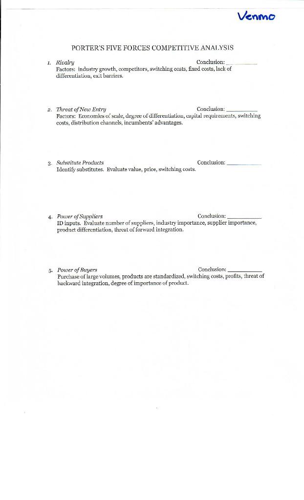Solved Complete the worksheet by identifying Porter's 5 | Chegg.com