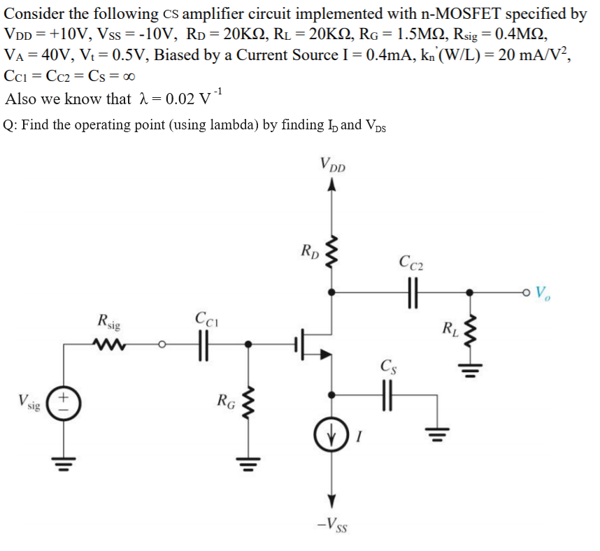 Solved Consider the following CS amplifier circuit | Chegg.com
