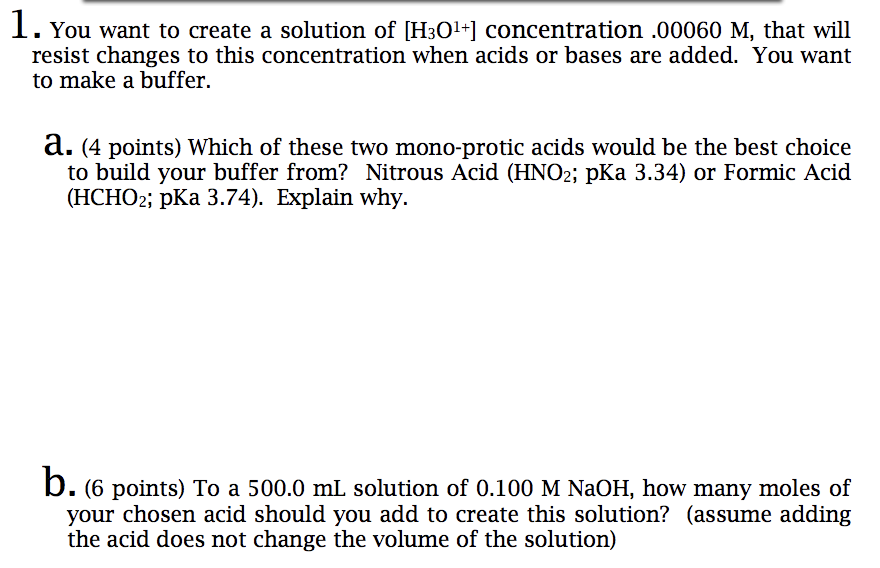 Solved T. You want to create a solution of [H3O1+] | Chegg.com