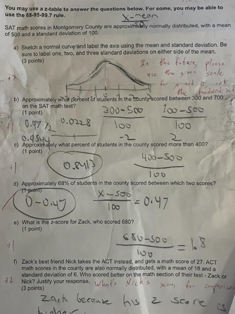Solved You may use a z-table to answer the questions below. | Chegg.com