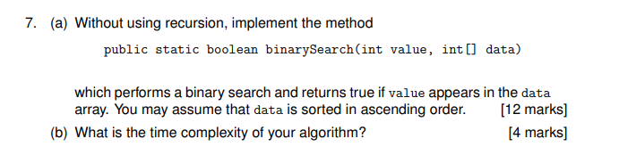 Solved 7. (a) Without using recursion, implement the method | Chegg.com