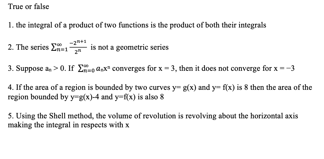 Solved True or false 1. the integral of a product of two | Chegg.com