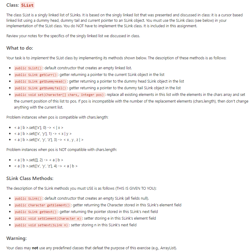 Solved Class: SList The class SList is a singly linked list | Chegg.com