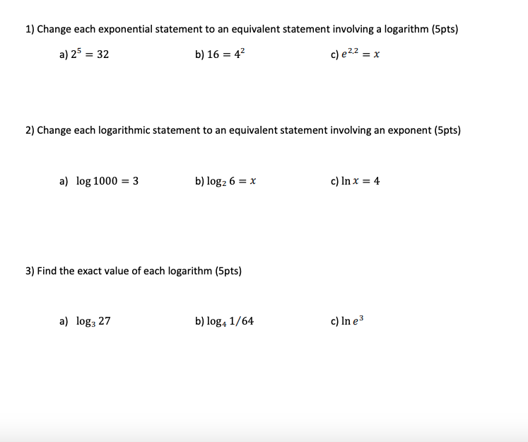 Solved 1) Change each exponential statement to an equivalent | Chegg.com