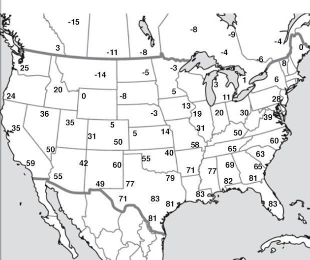 Solved On the following map of temperatures from a February | Chegg.com