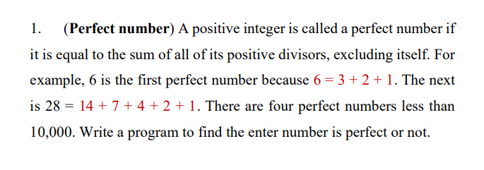 Solved 1 Perfect Number A Positive Integer Is Called A 8737