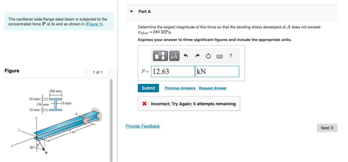 Solved The cantilever wide-flange steel beam is subjected to | Chegg.com