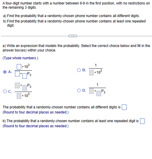 Solved A four-digit number starts with a number between 6-9 | Chegg.com