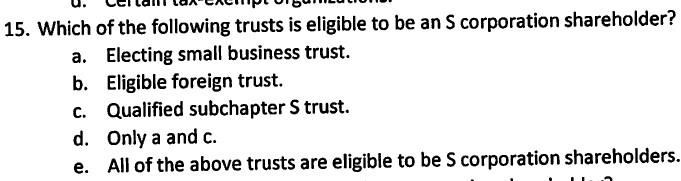 Solved 15. Which of the following trusts is eligible to be | Chegg.com