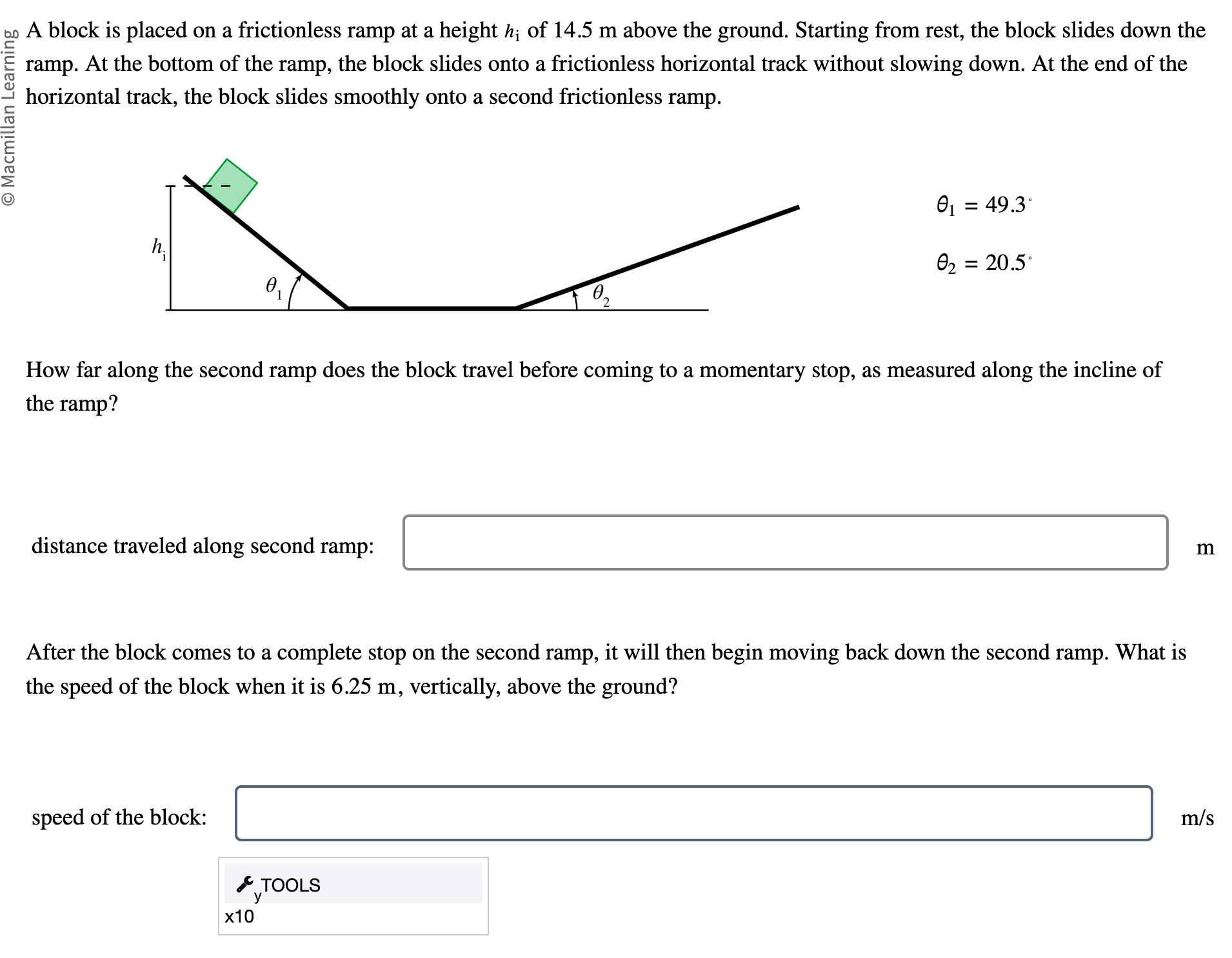 Solved block is placed on a frictionless ramp at a height ℎi | Chegg.com