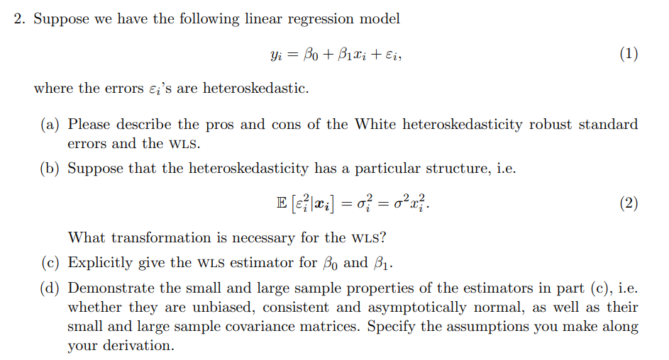 Solved 2. Suppose we have the following linear regression | Chegg.com