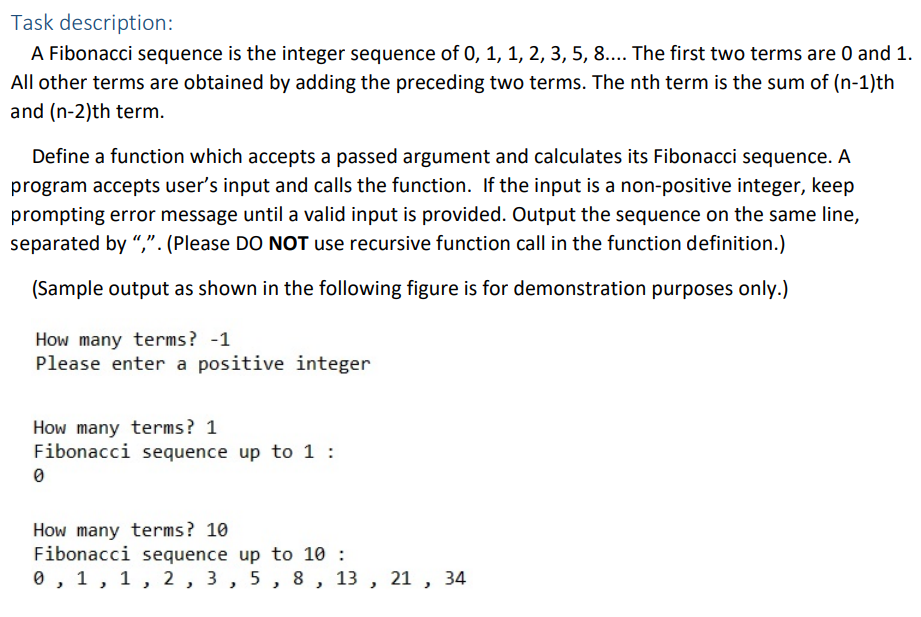 Solved Task description: A Fibonacci sequence is the integer | Chegg.com