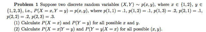 Solved Problem 1 Suppose two discrete random variables (X,Y) | Chegg.com
