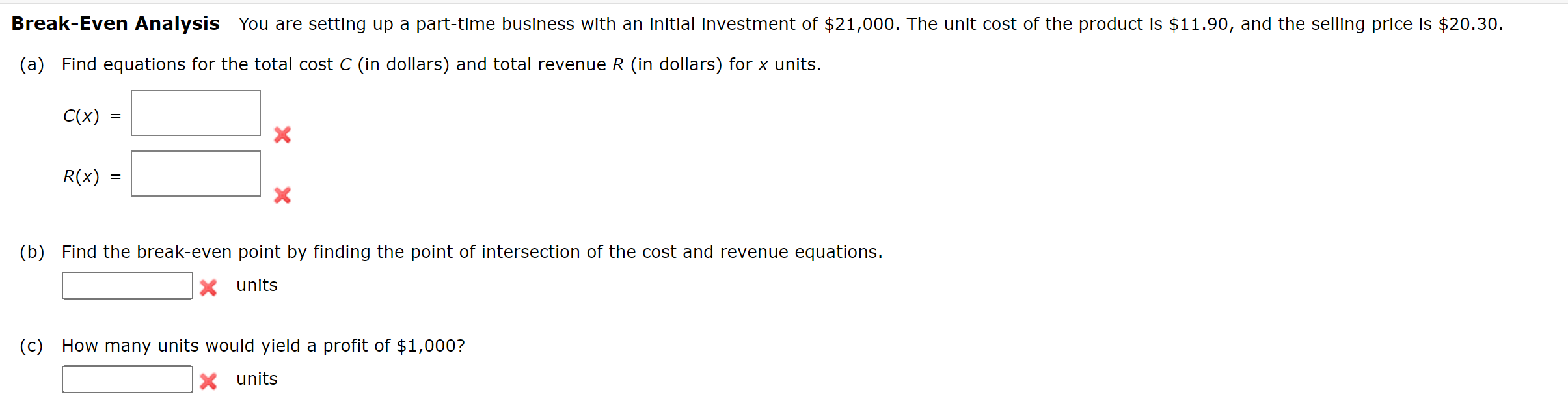 Solved Break-Even Analysis You are setting up a part-time | Chegg.com