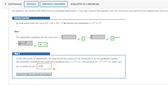Solved At what points does the curve r(t) = ti + (9t − | Chegg.com