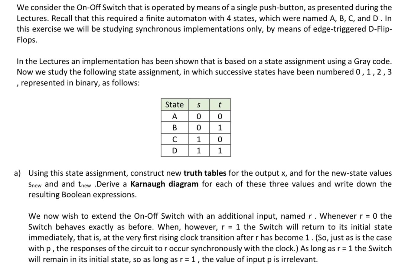 Solved We consider the On-Off Switch that is operated by | Chegg.com