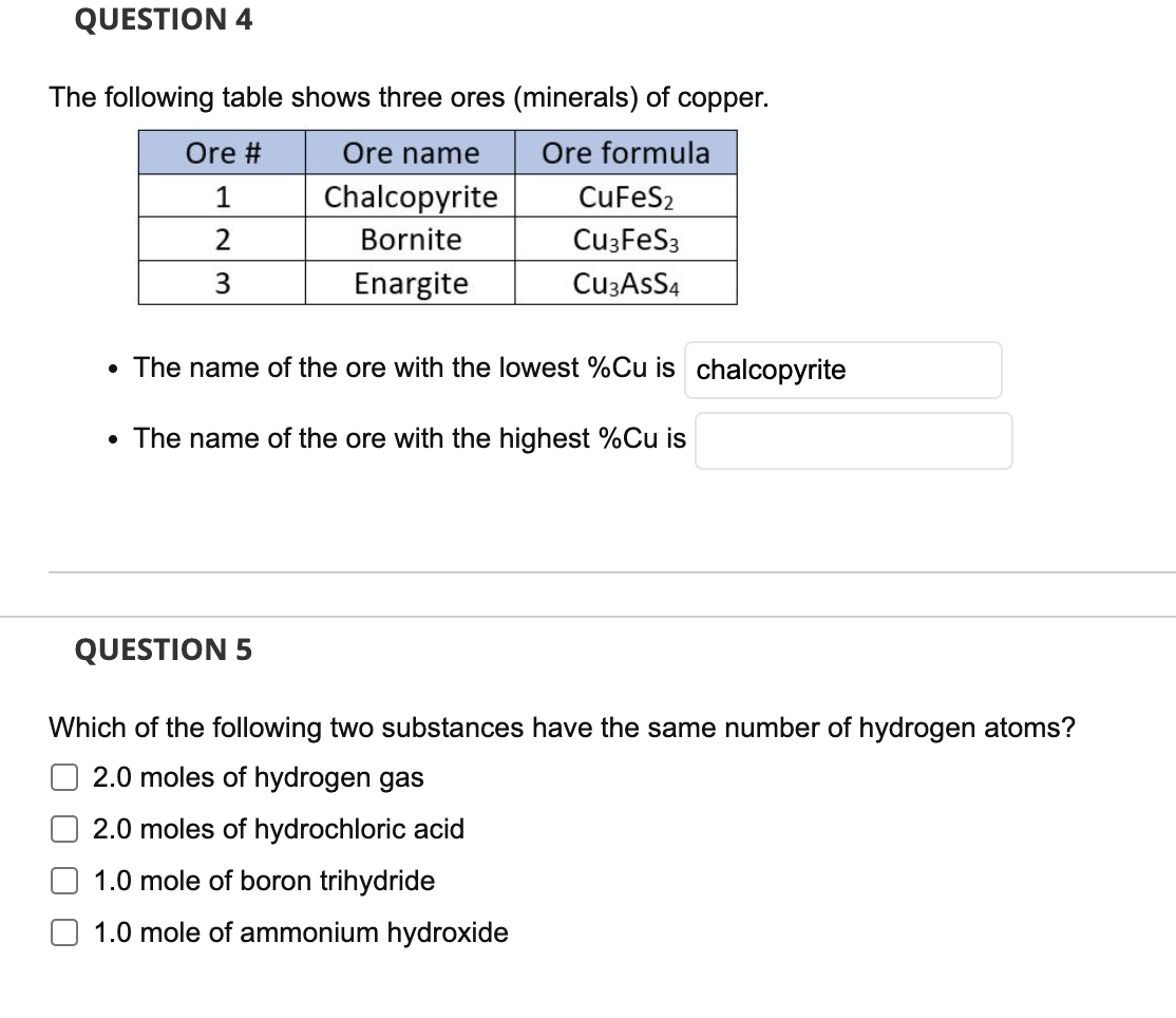 Solved QUESTION 4 The following table shows three ores | Chegg.com
