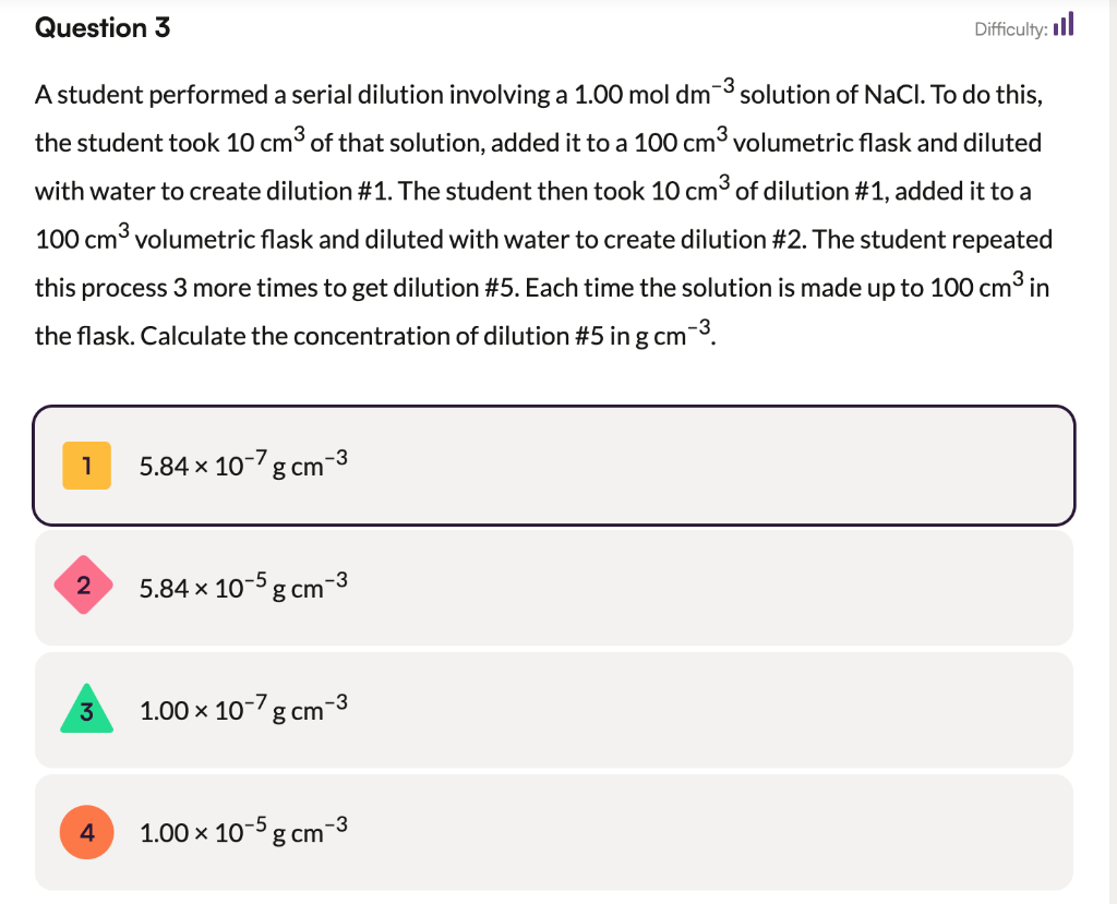 Solved A student performed a serial dilution involving a | Chegg.com
