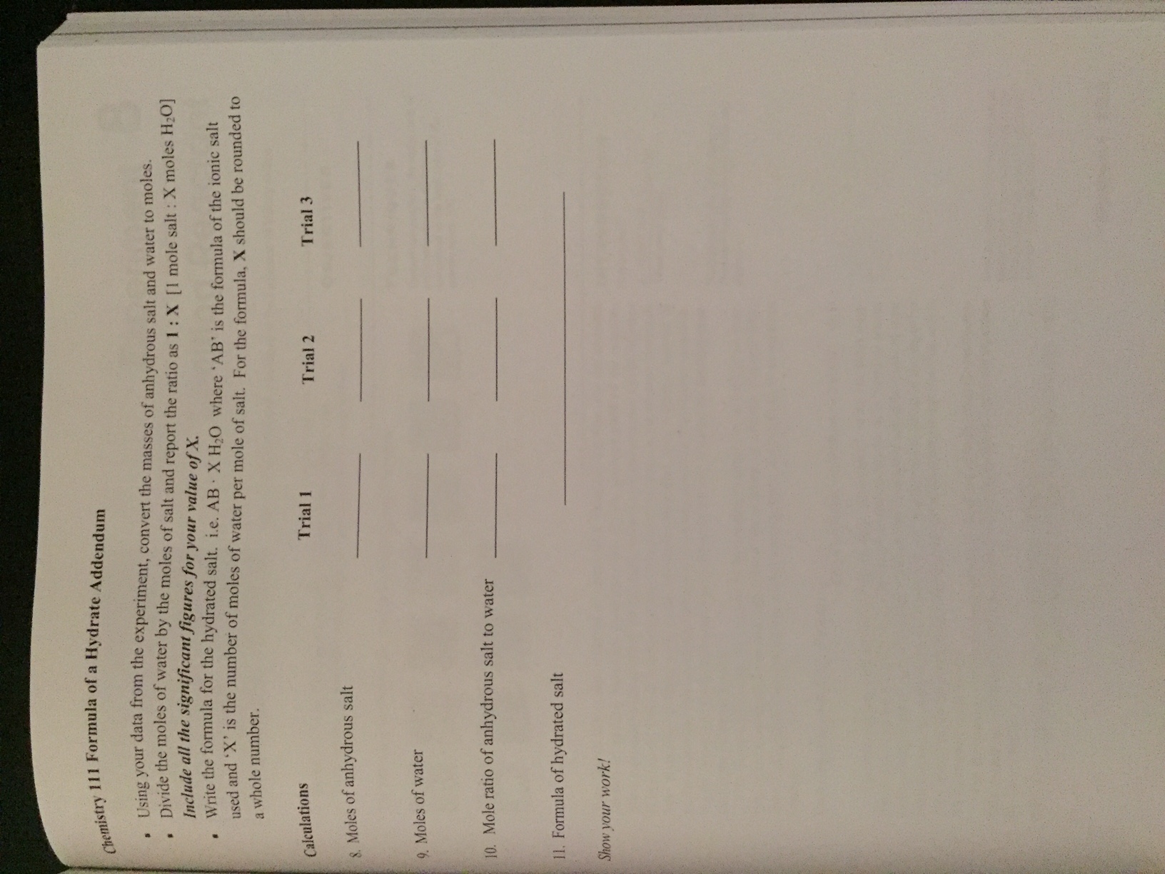 Solved Chemistry 111 Formula of a Hydrate Addendum . Using | Chegg.com