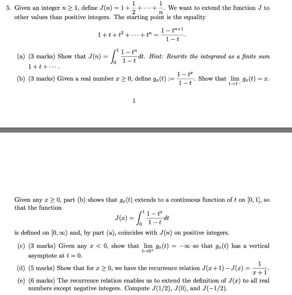 Solved Given An Integer N≥1 Define Jn121⋯n1 We Want 