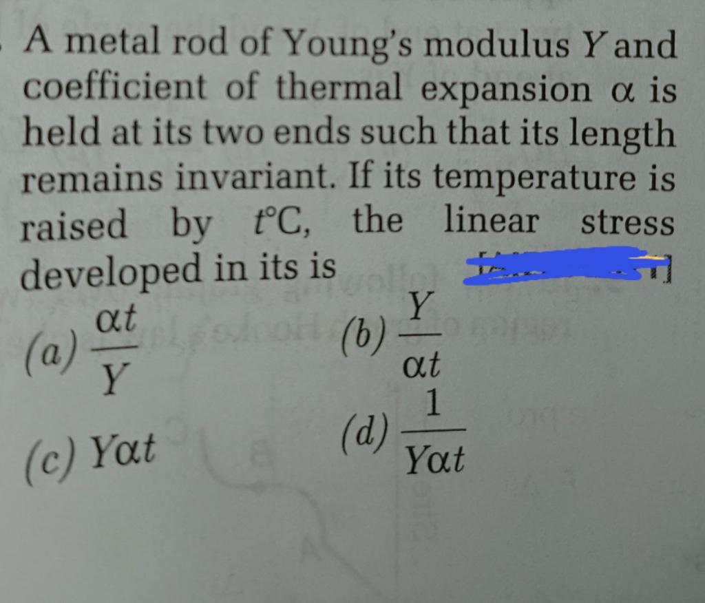 Solved A metal rod of Young's modulus Y and coefficient of | Chegg.com