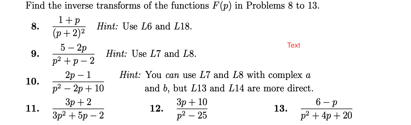 Solved Find the inverse transforms of the functions F(p) in | Chegg.com