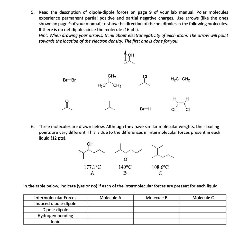 Solved Read the description of dipole-dipole forces on page | Chegg.com