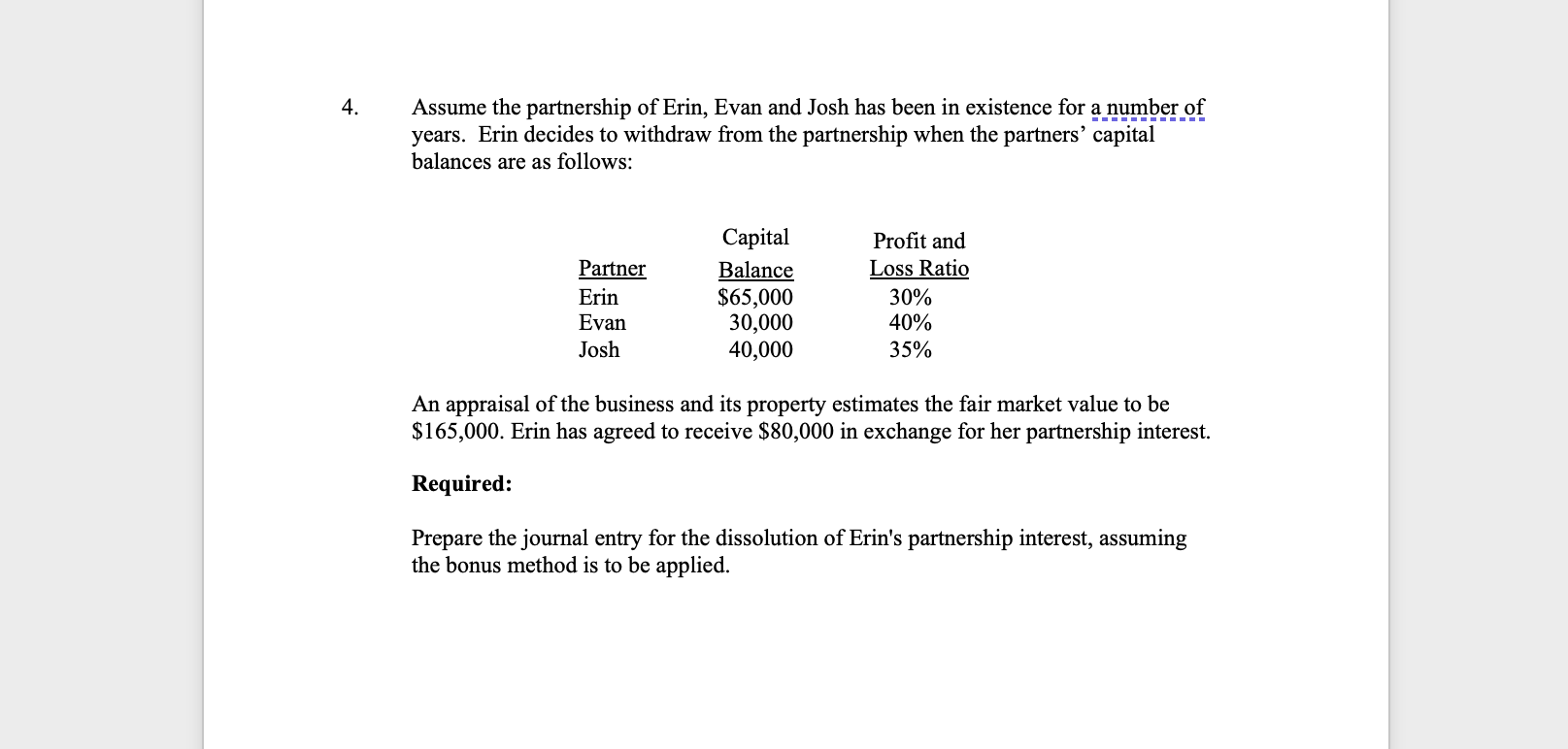 Solved 4. ﻿Assume the partnership of Erin, Evan and Josh has | Chegg.com