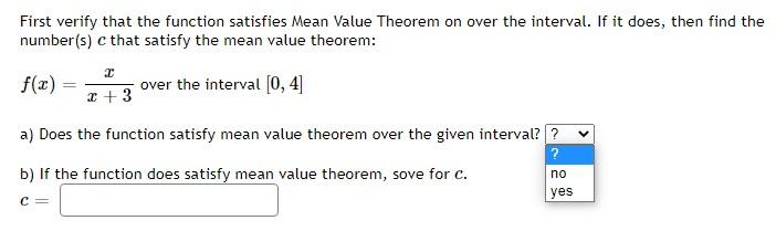Solved First verify that the function satisfies Mean Value | Chegg.com