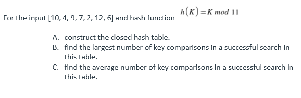Solved For the input [10,4,9,7,2,12,6] and hash function | Chegg.com