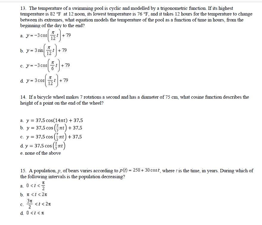 Solved 13. The temperature of a swimming pool is cyclic and | Chegg.com