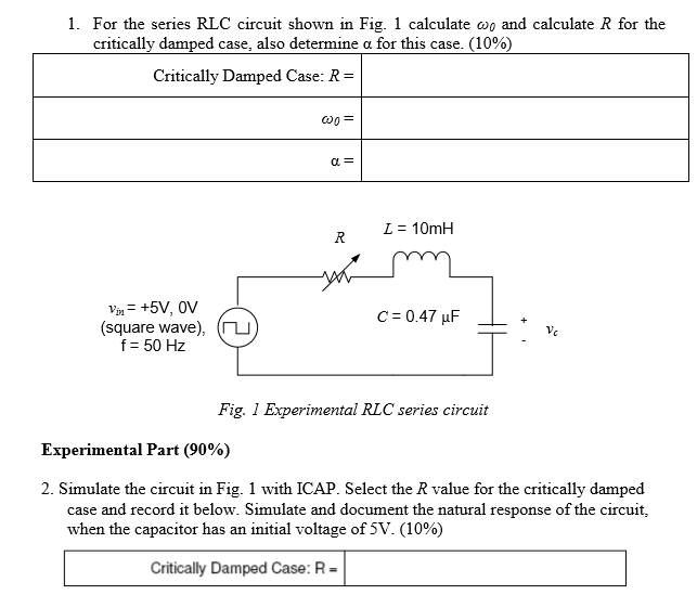 Solved 1. For the series RLC circuit shown in Fig. 1 | Chegg.com Solved 1. For the series RLC circuit shown in Fig. 1 | Chegg.com