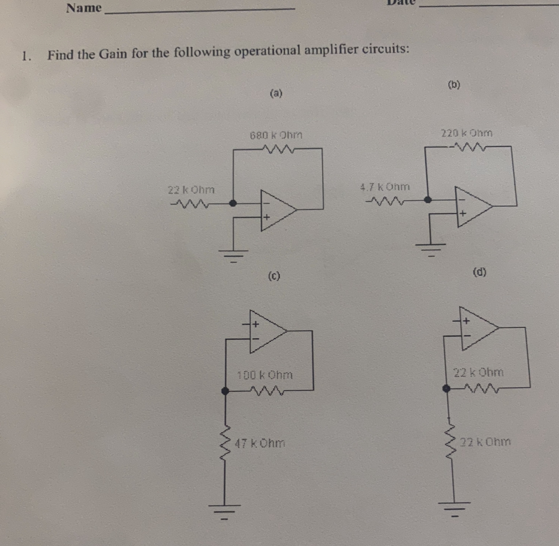Solved Find the Gain for the following operational amplifier | Chegg.com