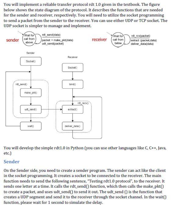 You will implement a reliable transfer protocol rdt | Chegg.com