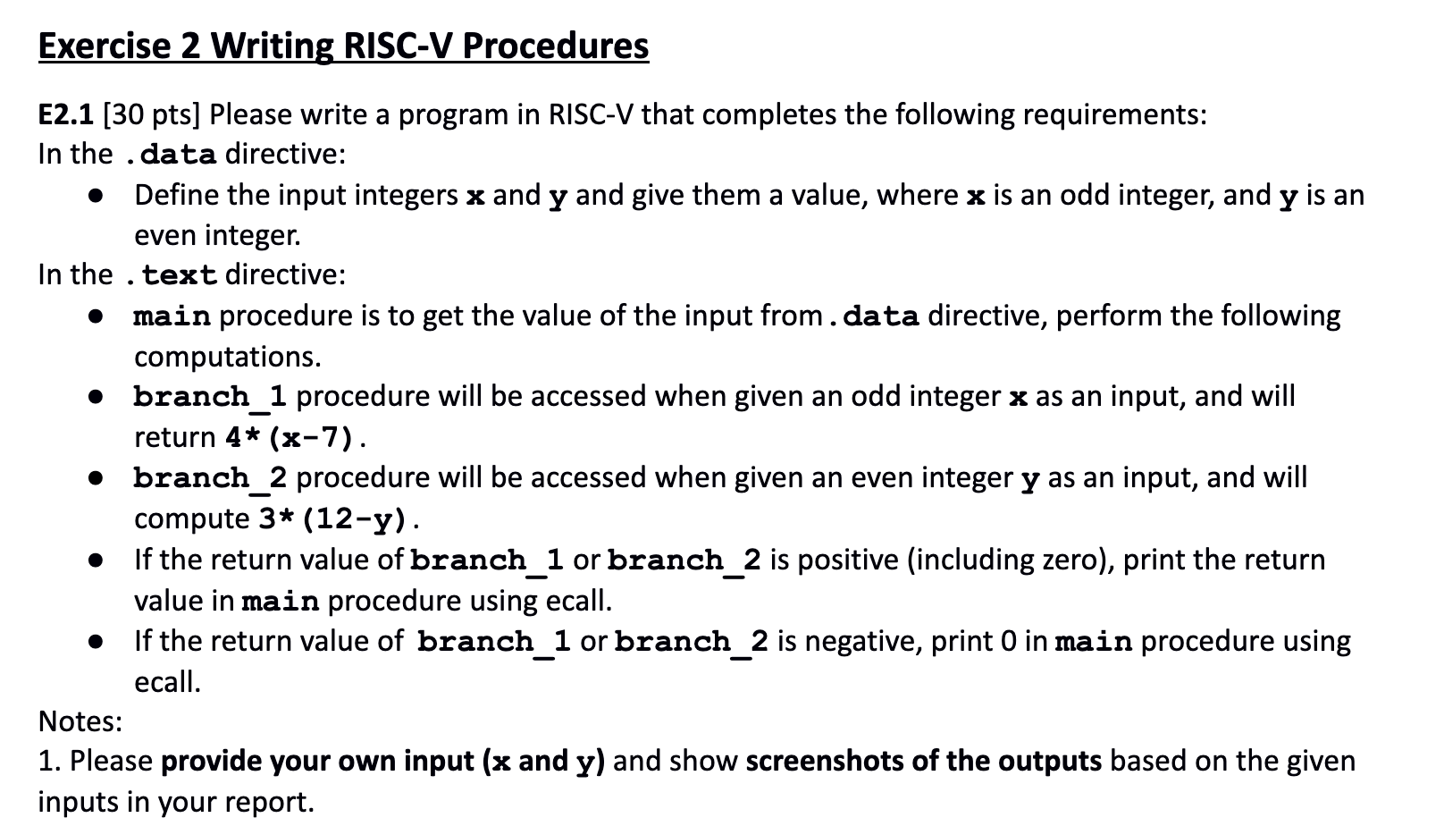 Solved Exercise 2 Writing RISC-V Procedures E2.1 [30 pts] | Chegg.com