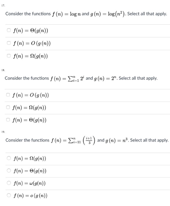 Solved Consider the functions f(n) = log n and g(n) = | Chegg.com