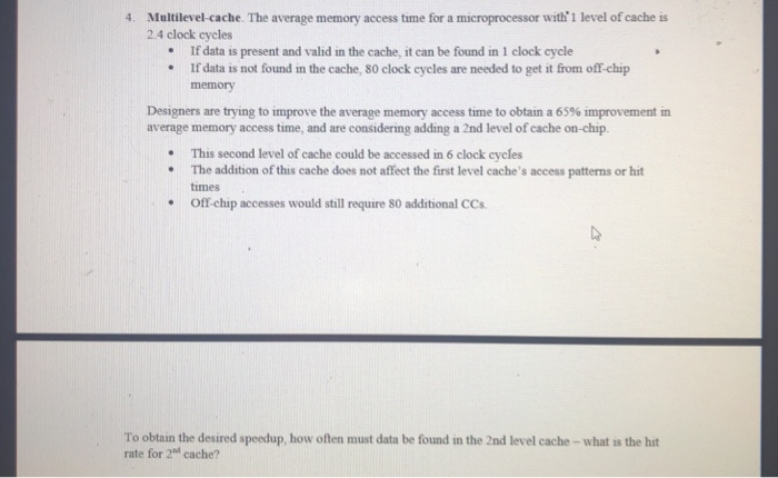 Solved 4. Multilevel-cache. The average memory access time | Chegg.com