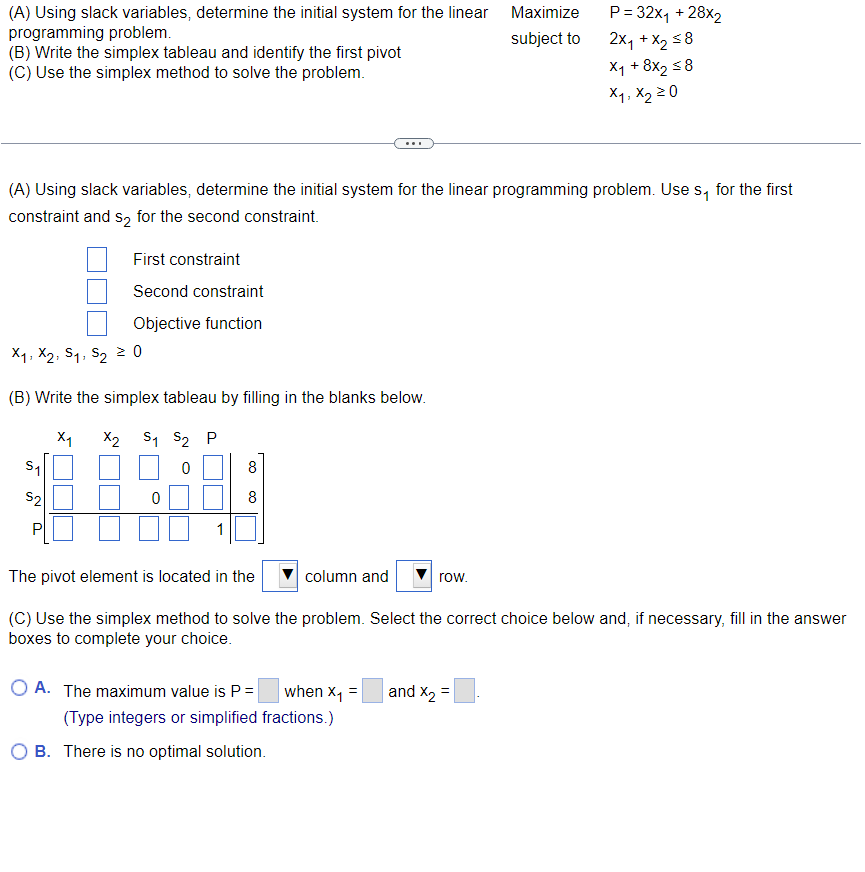 Solved A Using Slack Variables Determine The Initial 4444