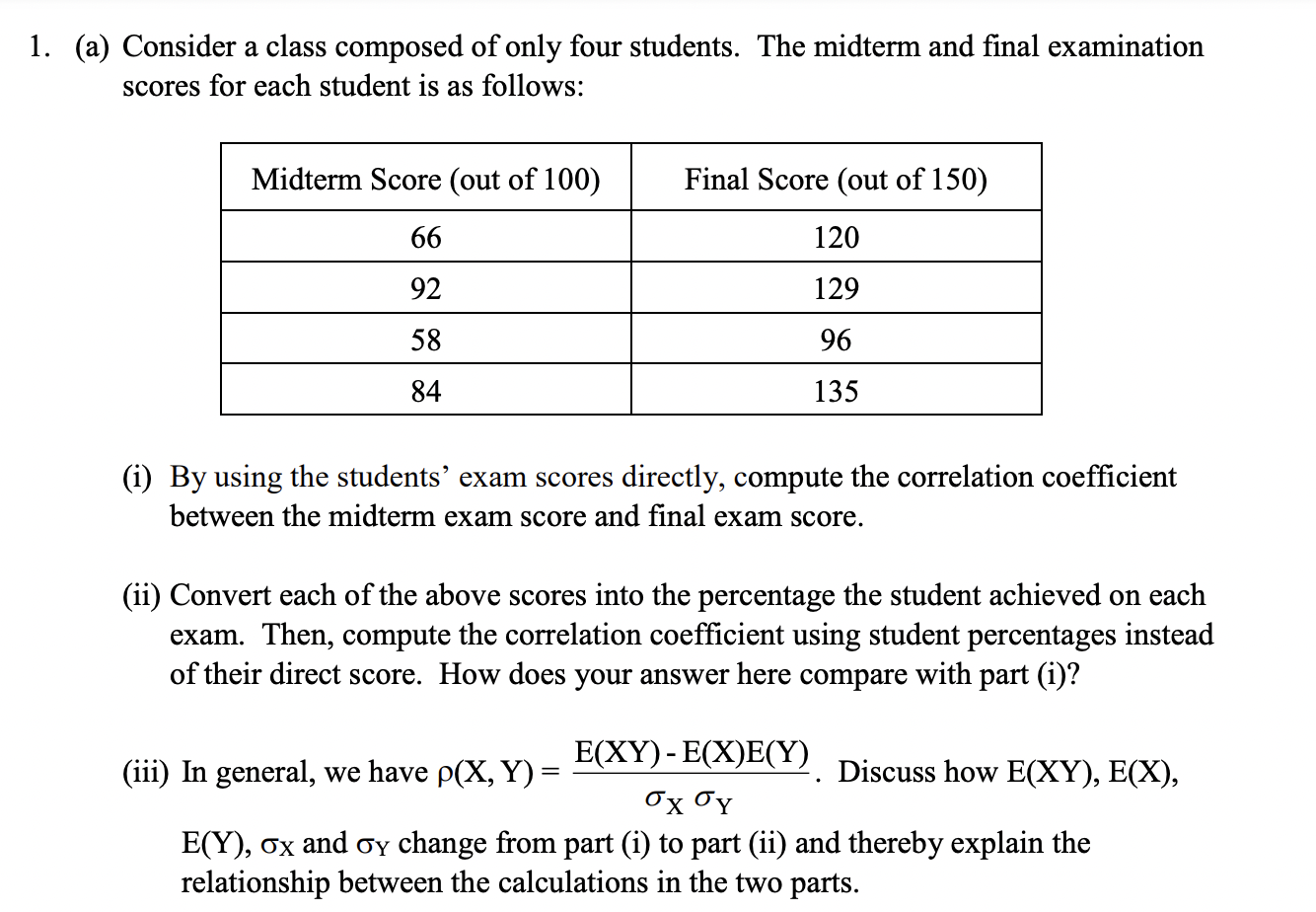 1. (a) Consider a class composed of only four | Chegg.com