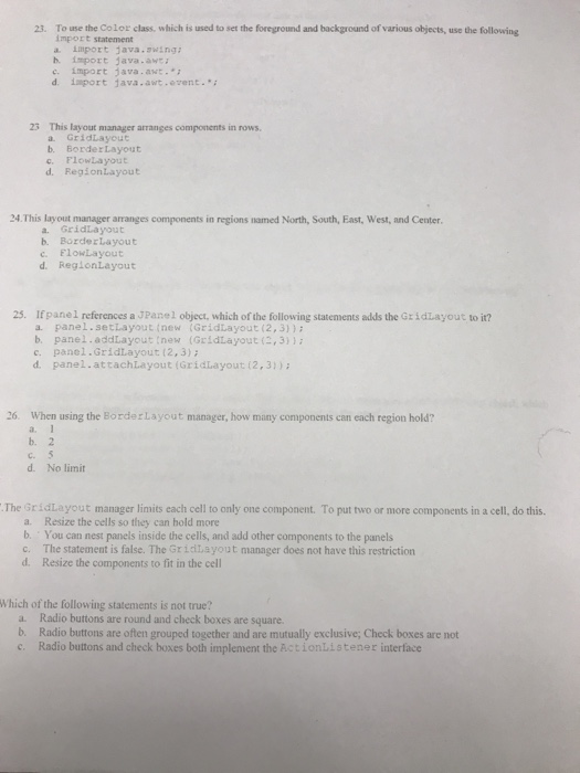 Solved 23. To use the Color class, which is used to set the | Chegg.com