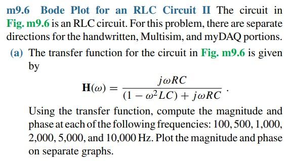 Solved m9.6 Bode Plot for an RLC Circuit II The circuit in | Chegg.com