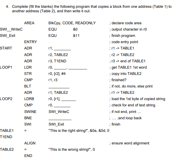 4. Complete (fill the blanks) the following program | Chegg.com