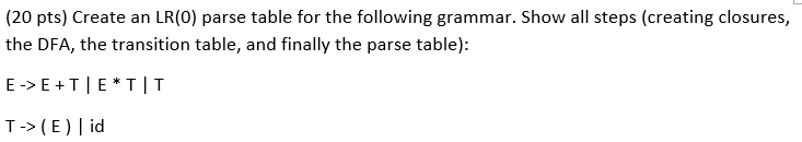 (20 pts) Show a complete bottom-up parse, including | Chegg.com
