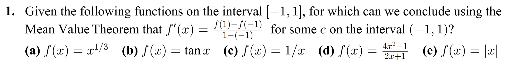 Solved 1. Given the following functions on the interval | Chegg.com