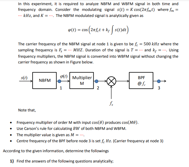 Solved In this experiment, it is required to analyze NBFM | Chegg.com