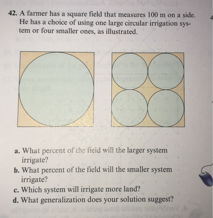 Solved 42. A farmer has a square field that measures 100 m | Chegg.com