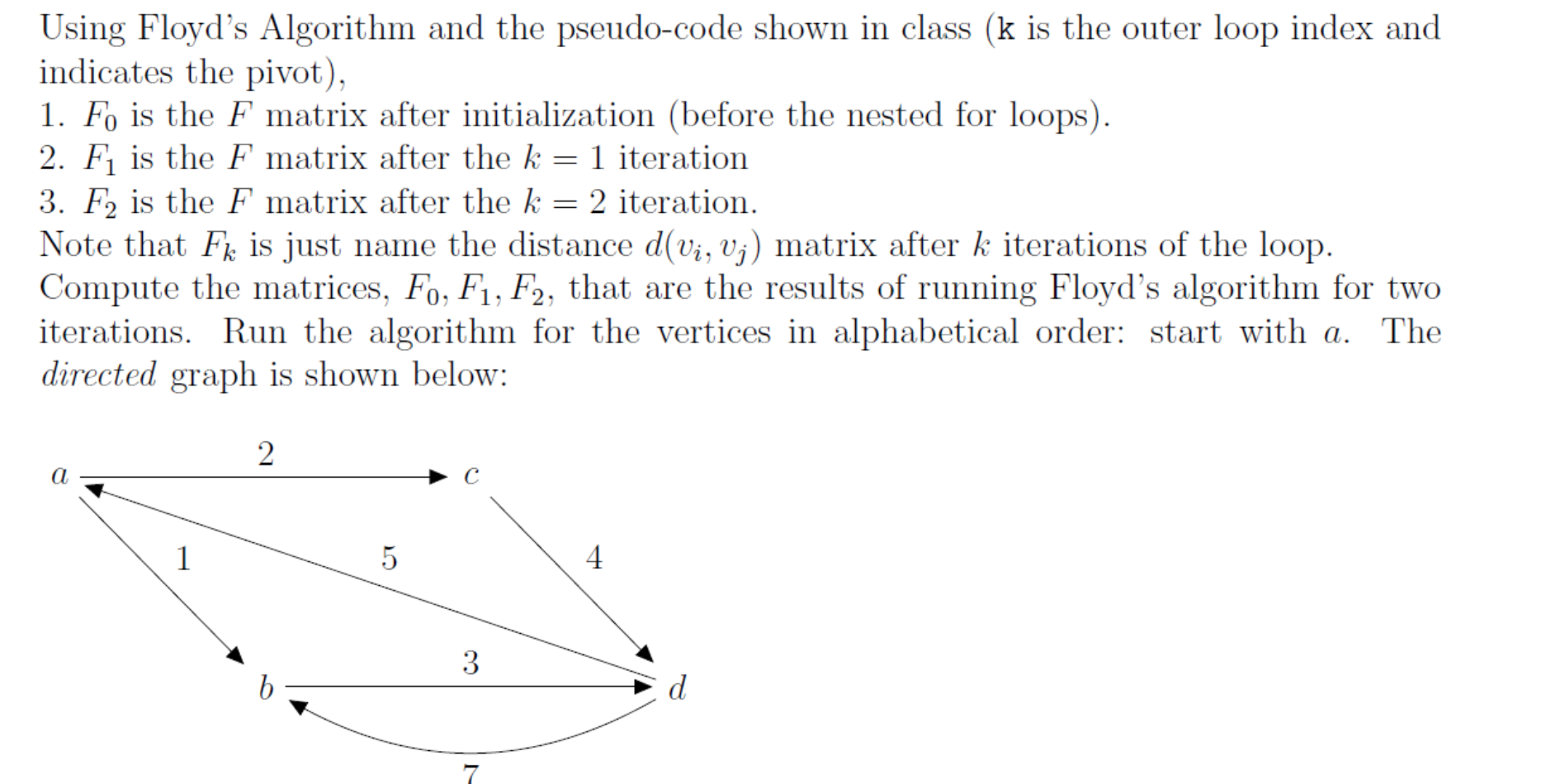 Solved Using Floyd's Algorithm and the pseudo-code shown in | Chegg.com