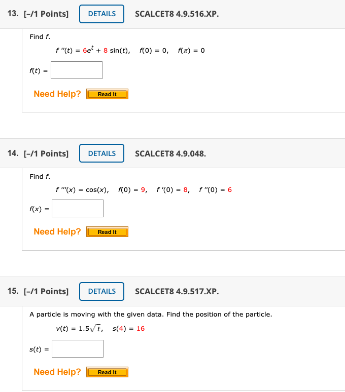 Solved 13. [-/1 Points] DETAILS SCALCET8 4.9.516.XP. Find f. | Chegg.com