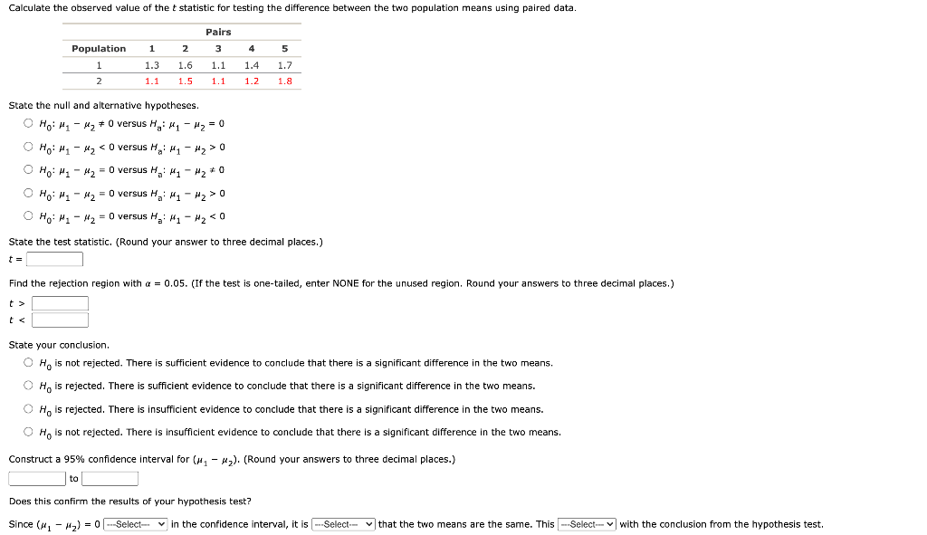 Solved Calculate the observed value of the t statistic for | Chegg.com