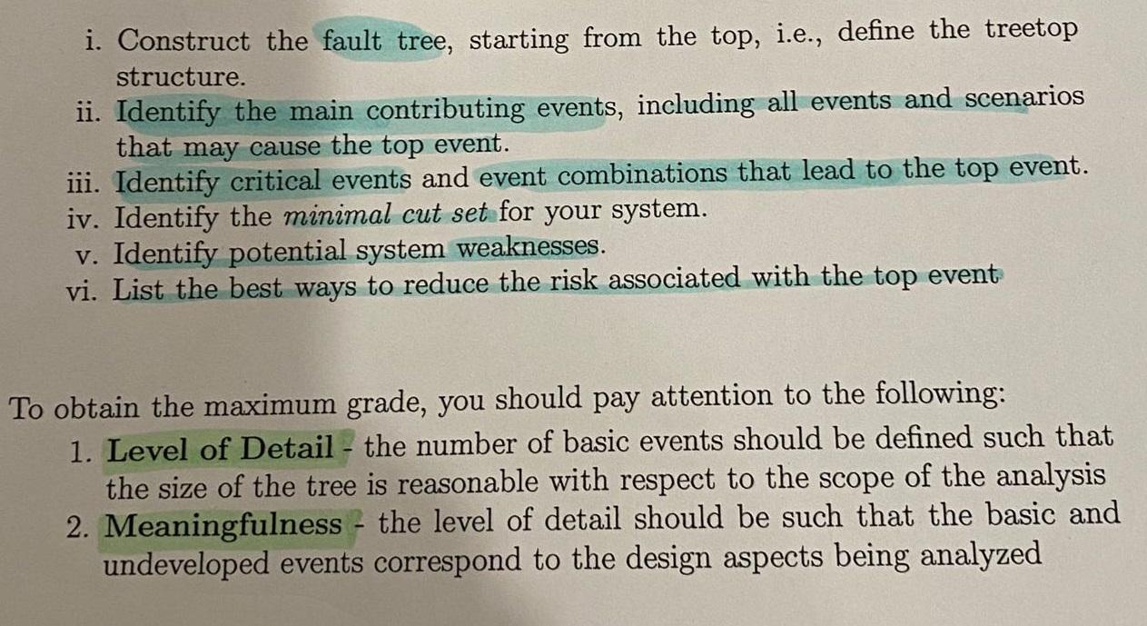 Solved i. Construct the fault tree, starting from the top, | Chegg.com